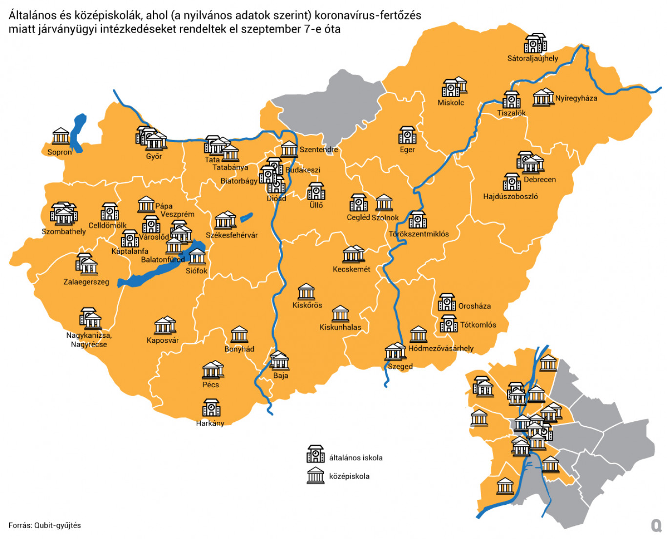 Térképen a járvány által érintett magyar iskolák